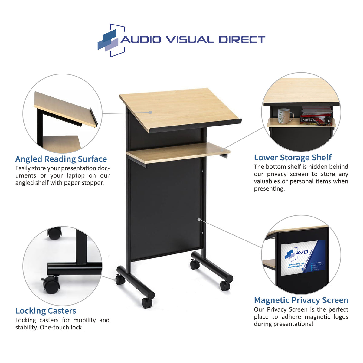 Audio-Visual Direct® | Portable Presentation Lectern With Wheels