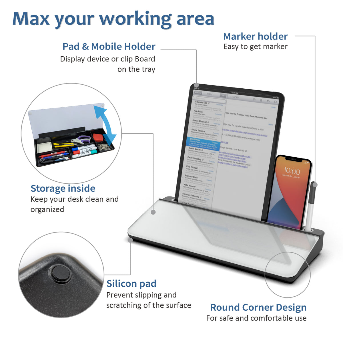 Audio-Visual Direct® | Glass Desktop Computer Notepad Organizer
